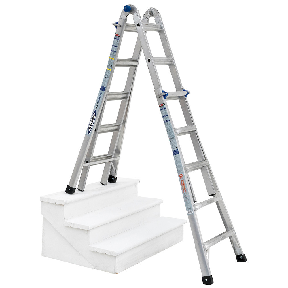 Werner 19 Aluminum Multi-Position Telescoping Ladder With 300 Load ...