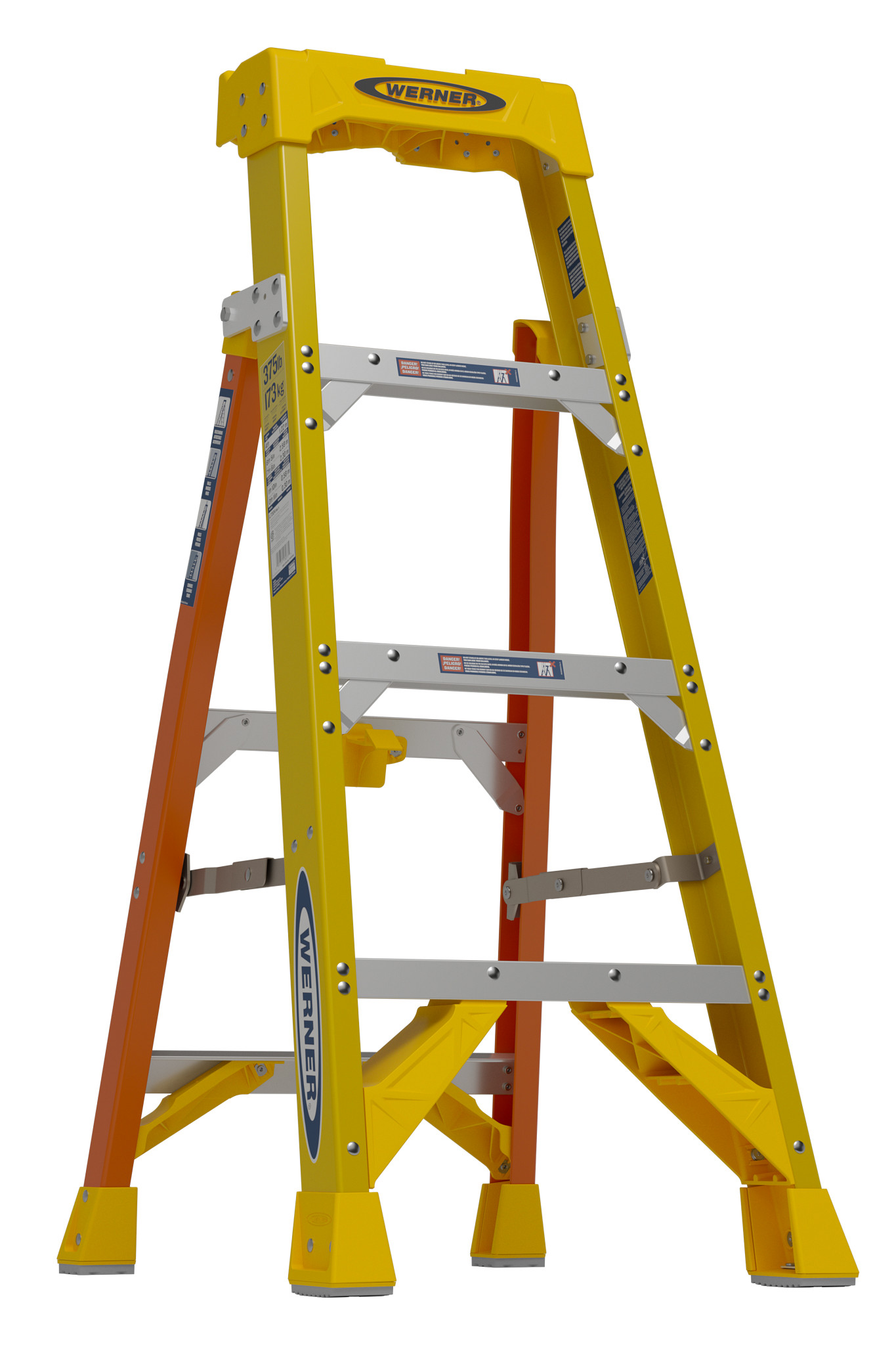 Werner 4 Ft Fiberglass Twin Step Ladder With 375 Lb Load Capacity
